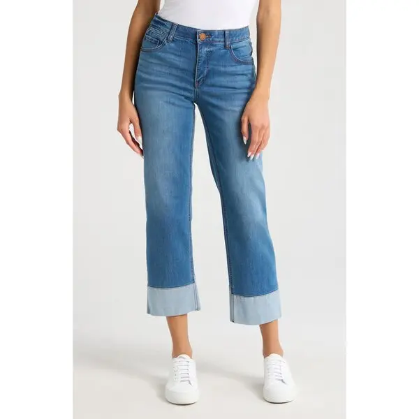 Wit & Wisdom Ab'solution High Waist Cuff Hem Jeans - Mid Blue