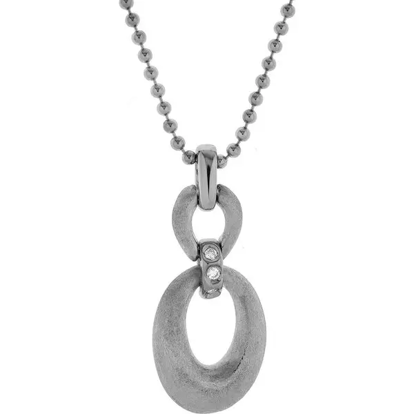 LUVMYJEWELRY Marcelline Sterling Silver 0.03 Ct Diamond Linked Oval Pendant Necklace - 925 Sterling Silver