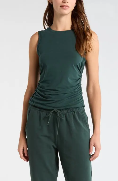 Zella Breathe Ruched Tank - Green Timber