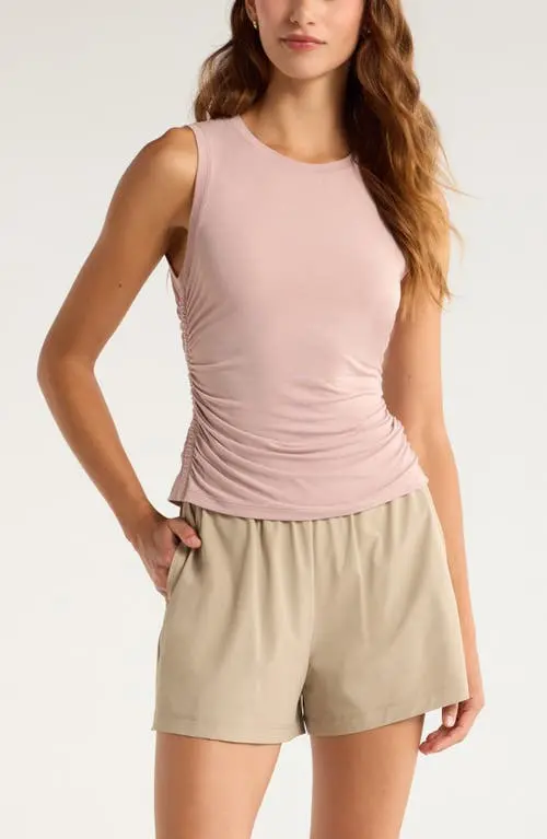 Zella Breathe Ruched Tank - Pink Fawn