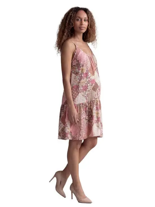 24SEVEN COMFORT APPAREL Maternity Patchwork Print A-line Mini Dress