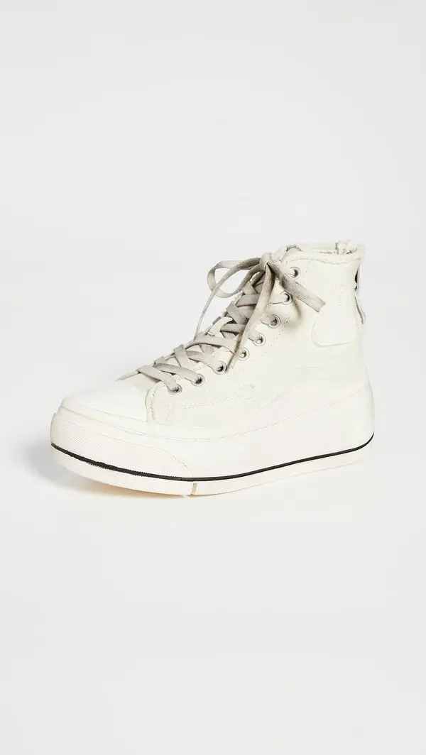 R13 High Top Sneakers With Platform And Worn Effect - Ecru Convas