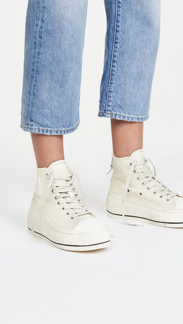 R13 High Top Sneakers With Platform And Worn Effect - Ecru Convas