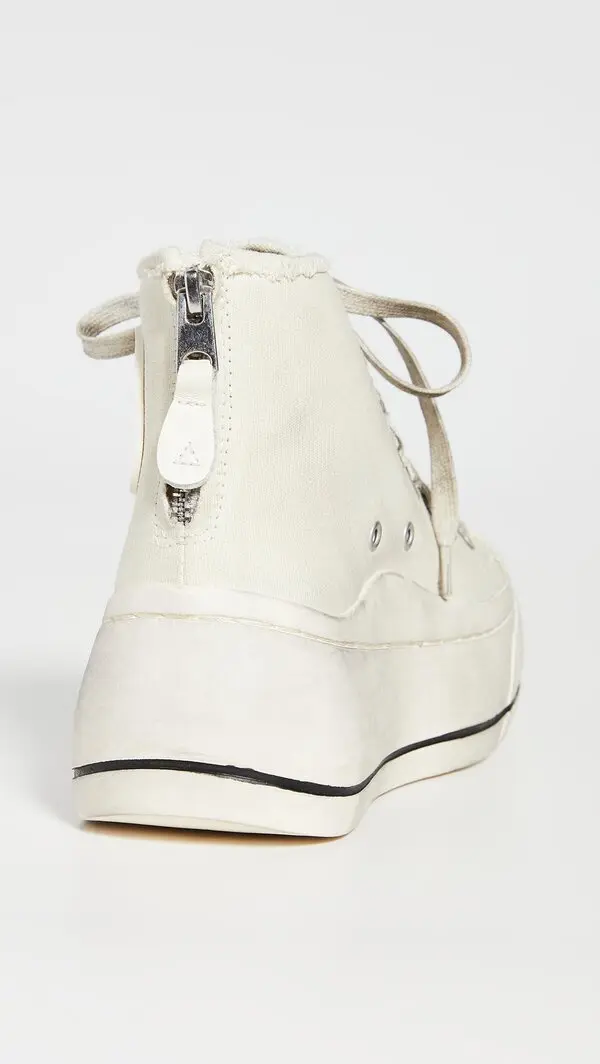 R13 High Top Sneakers With Platform And Worn Effect - Ecru Convas