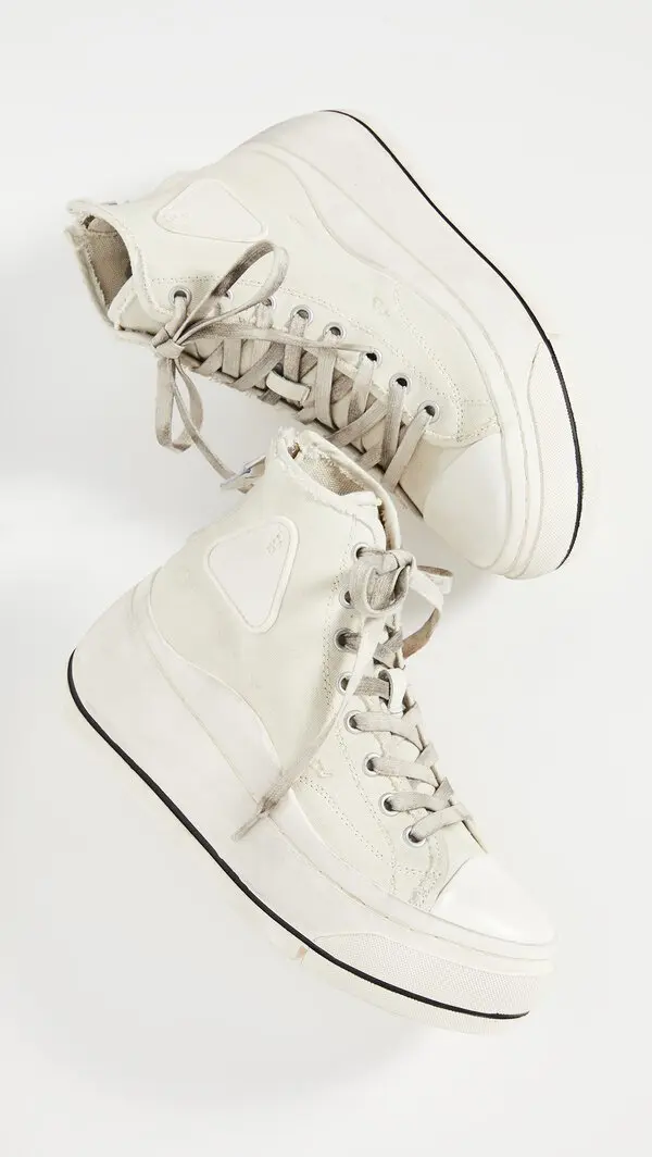 R13 High Top Sneakers With Platform And Worn Effect - Ecru Convas