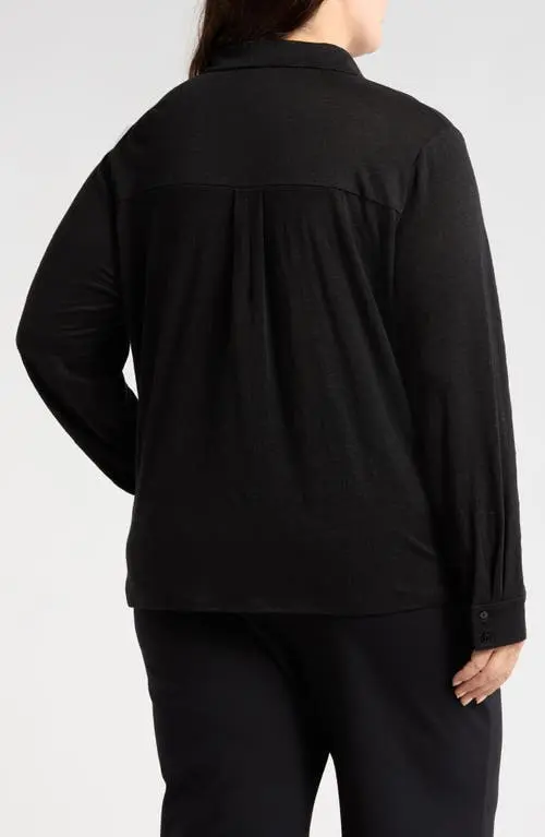 Eileen Fisher Classic Collar Organic Linen Button-up Shirt - Black