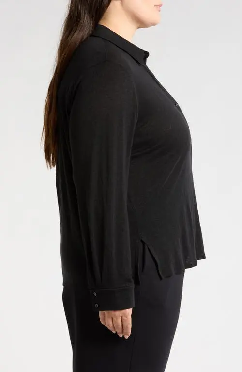 Eileen Fisher Classic Collar Organic Linen Button-up Shirt - Black