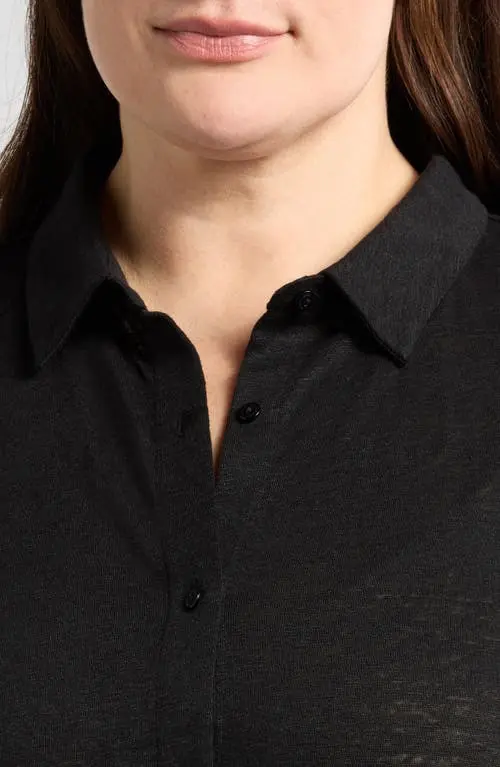 Eileen Fisher Classic Collar Organic Linen Button-up Shirt - Black