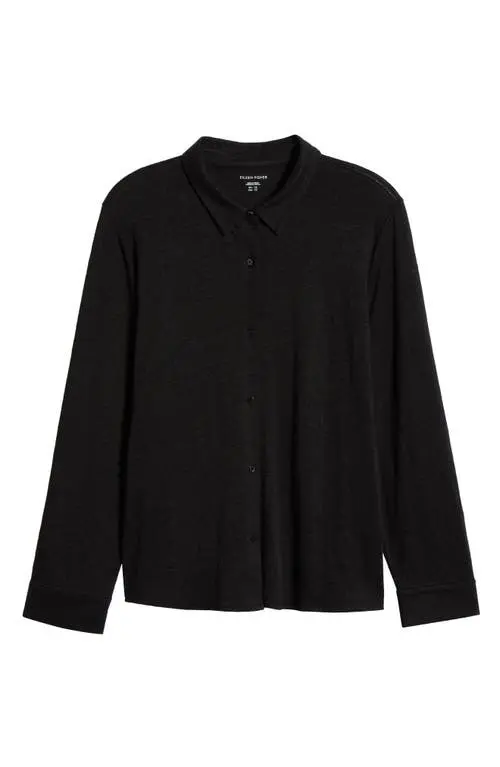 Eileen Fisher Classic Collar Organic Linen Button-up Shirt - Black