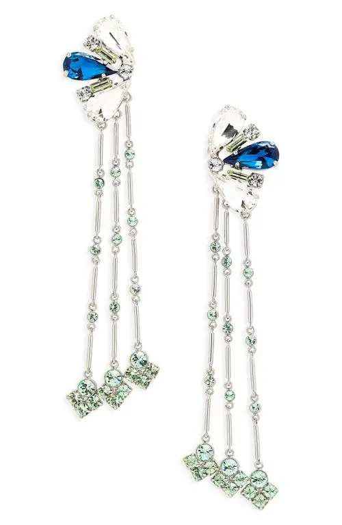 Rabanne Crystal Linear Drop Earrings - Silver/blue Strass