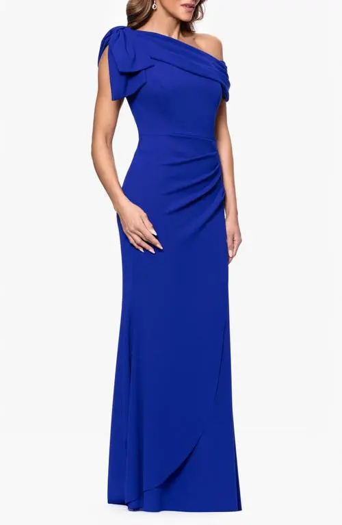 XSCAPE EVENINGS Bow Detail One-shoulder Mermaid Gown