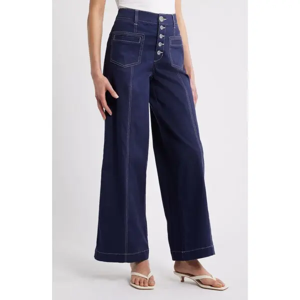 Wit & Wisdom High Waist Wide Leg Pants With Exposed Button Fly - Evening Blue