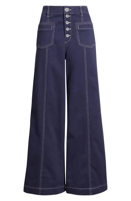 Wit & Wisdom High Waist Wide Leg Pants With Exposed Button Fly - Evening Blue