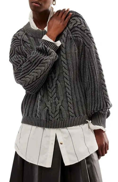 Free People Frankie Cable Cotton Sweater - Black