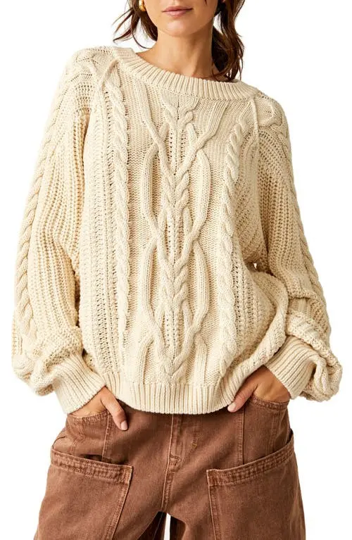 Free People Frankie Cable Cotton Sweater - Ivory