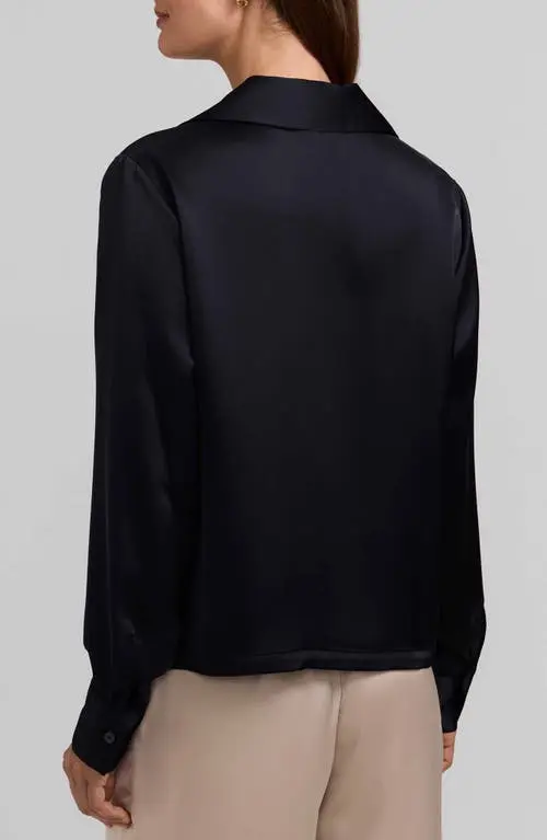Foxcroft Talia Long Sleeve Satin Polo - Black