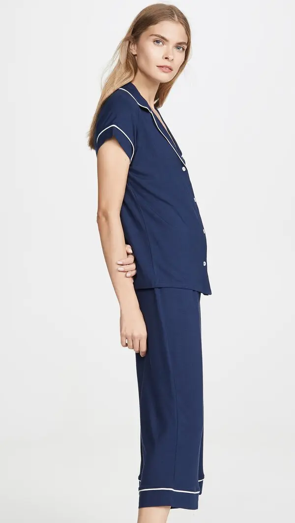 Eberjey Gisele Short Sleeve Crop Pajama Set - Navy/ivory