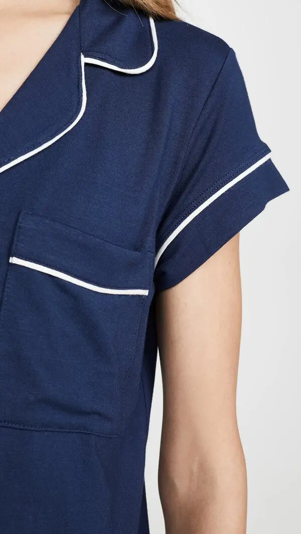 Eberjey Gisele Short Sleeve Crop Pajama Set - Navy/ivory