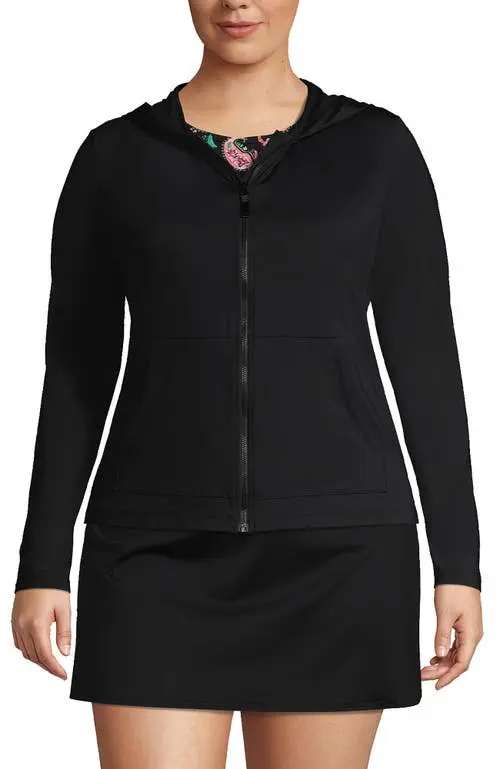 LANDS' END Upf 50 Hooded Zip Front Rash Guard - Black