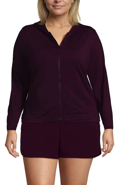 LANDS' END Upf 50 Hooded Zip Front Rash Guard - Dark Wine