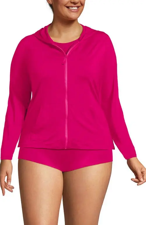 LANDS' END Upf 50 Hooded Zip Front Rash Guard - Riviera Rose