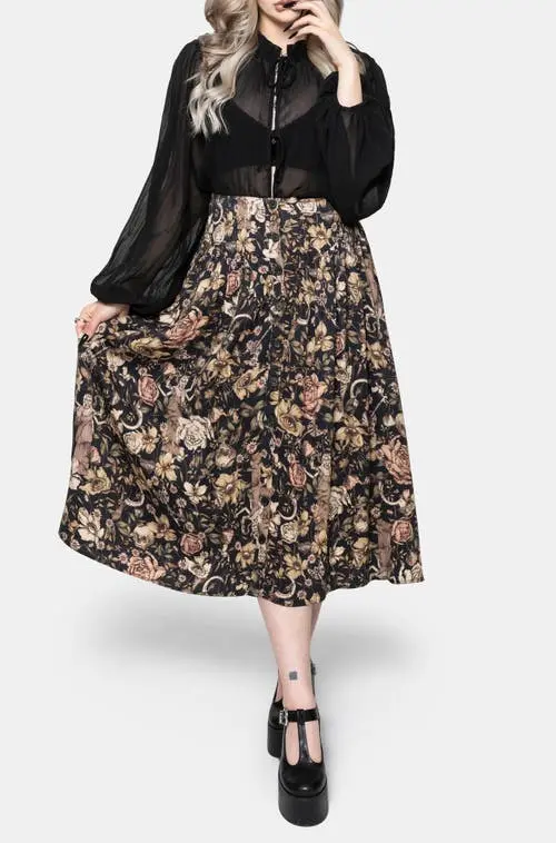 DISTURBIA Triple Goddess Button Down Midi Skirt