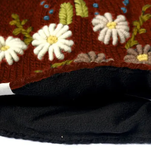 NIRVANNA DESIGNS Hand-knit Wool Bloom Hat With Embroidered Floral Detail - Rust