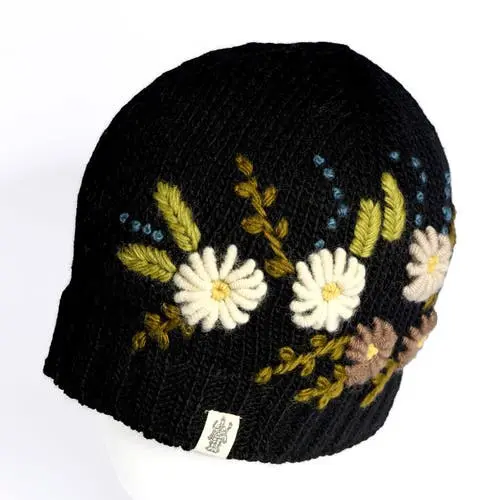 NIRVANNA DESIGNS Hand-knit Wool Bloom Hat With Embroidered Floral Detail