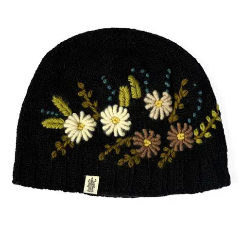 NIRVANNA DESIGNS Hand-knit Wool Bloom Hat With Embroidered Floral Detail