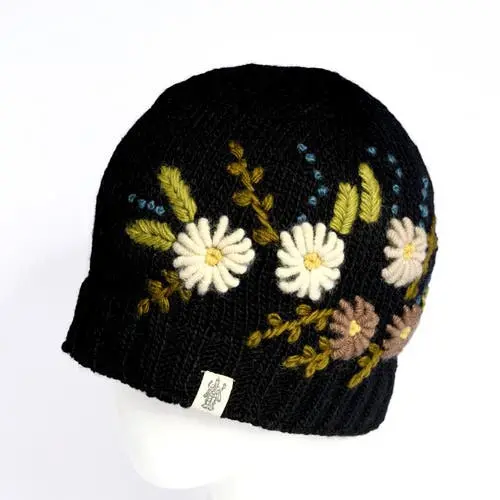 NIRVANNA DESIGNS Hand-knit Wool Bloom Hat With Embroidered Floral Detail