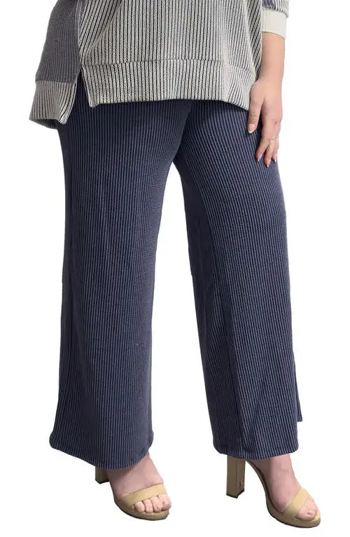 STANDARDS & PRACTICES Texture Wide Leg Ankle Pants - Navy