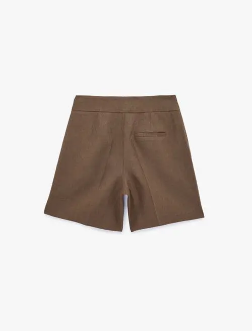 Koton Pleated Linen Bermuda Shorts With Half Belted