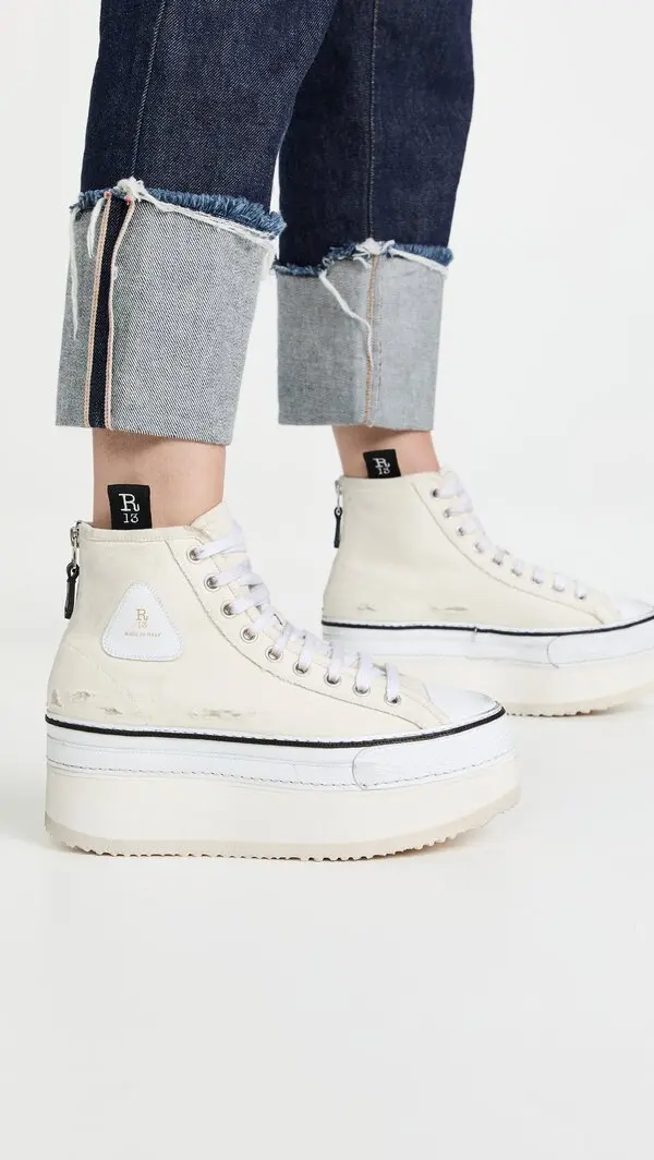 R13 Platform High Top Sneakers With Zipper Detail - Ecru