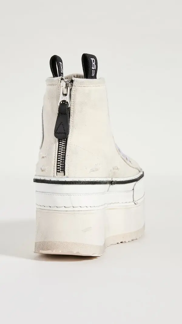 R13 Platform High Top Sneakers With Zipper Detail - Ecru
