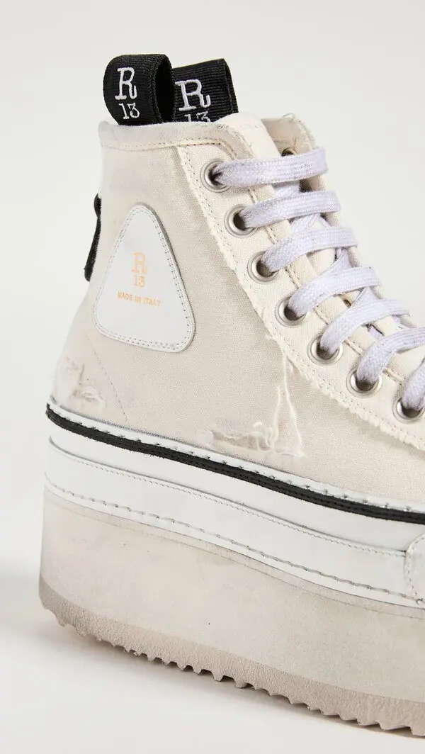 R13 Platform High Top Sneakers With Zipper Detail - Ecru