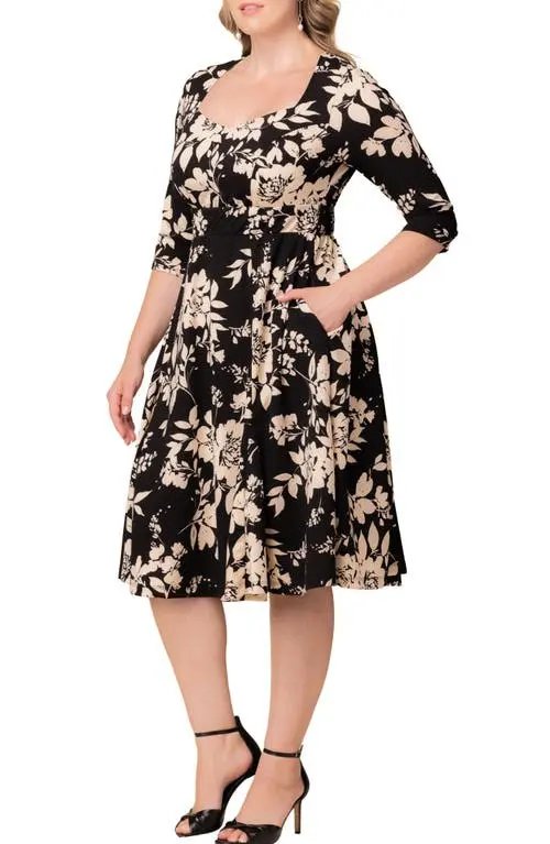 KIYONNA Floral Royal Sweetheart Dress - Vintage Ivory Florals