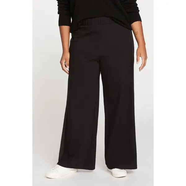 Universal Standard Stephanie Ponte Wide Leg Pants - Black With Black Stripe