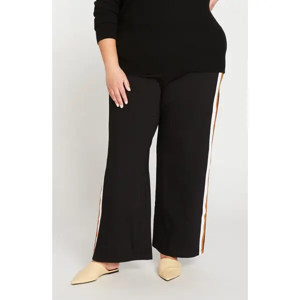 Universal Standard Stephanie Ponte Wide Leg Pants - Black With Ochre/ White Stripe