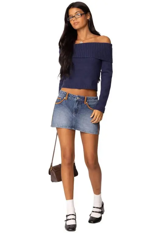 EDIKTED Vera Suede Trim Denim Miniskirt
