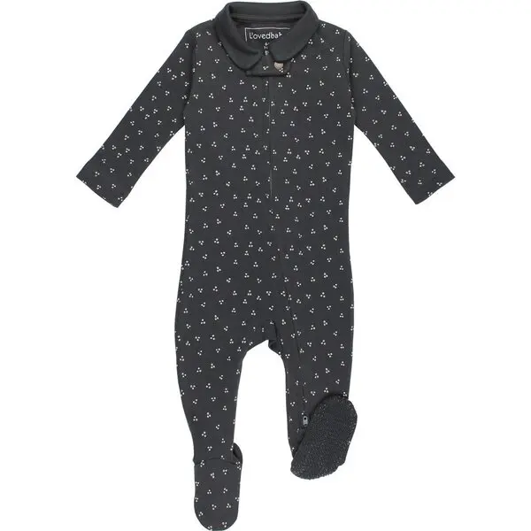 L'OVEDBABY Polo Organic Cotton Zip Footie - Charcoal Dots