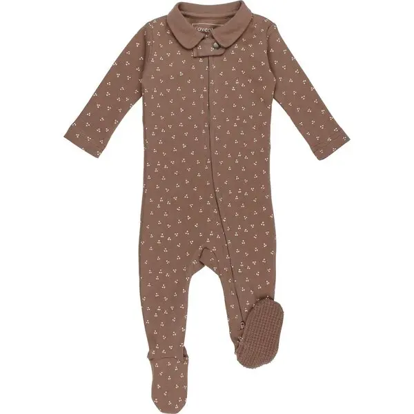 L'OVEDBABY Polo Organic Cotton Zip Footie - Latte Dots