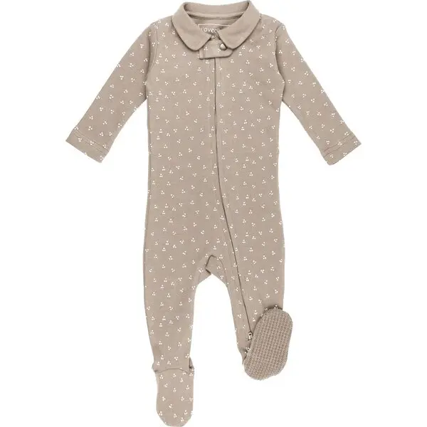 L'OVEDBABY Polo Organic Cotton Zip Footie - Oatmeal Dots