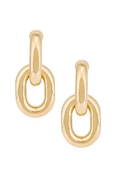 Rabanne Hanging Hoop Earrings In Metallic Gold