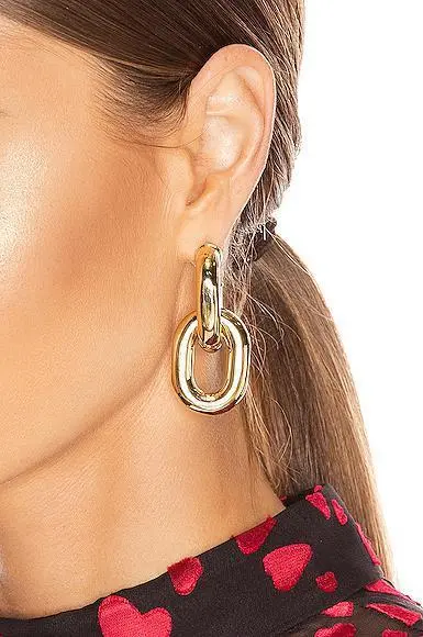 Rabanne Hanging Hoop Earrings In Metallic Gold