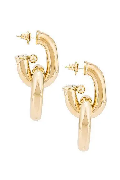 Rabanne Hanging Hoop Earrings In Metallic Gold