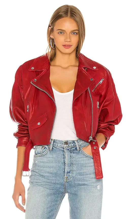 Lamarque Holy Leather Biker Jacket With Removable Hood Red