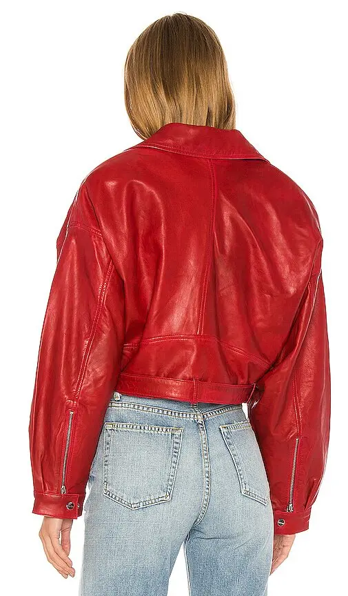 Lamarque Holy Leather Biker Jacket With Removable Hood Red