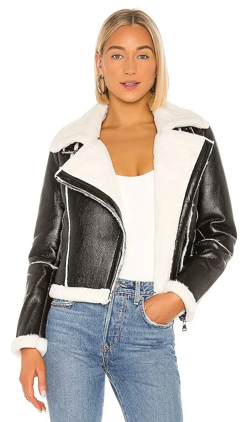 Superdown Genna Zip Up Jacket - Black & White