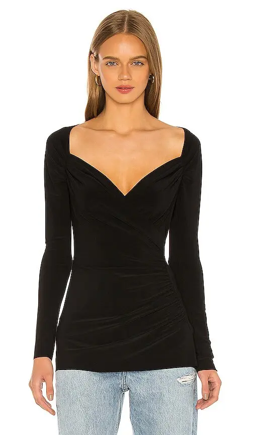 Norma Kamali Long Sleeve Sweetheart Blouse