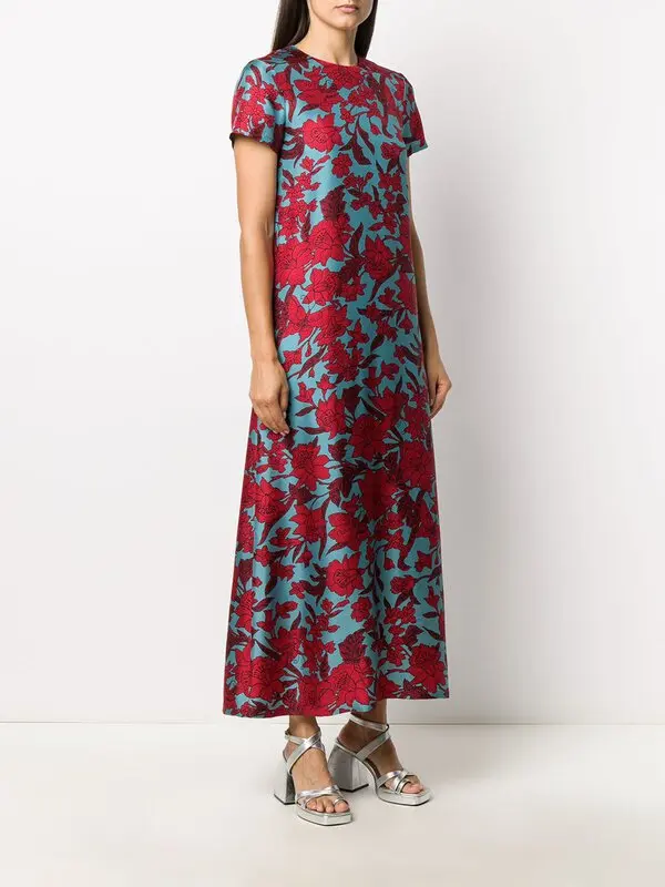 La DoubleJ Floral Print Silk Swing Dress